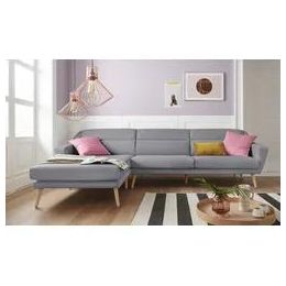 Ecksofa OTTO HOME "Bille L-Form", grau (hellgrau), B:302cm H:86cm T:178cm, Samtoptik (100% Polyester);Luxus-Microfaser weich (100% Polyester);Struktur (100% Polyester);Struktur fein (100% Polyester), Sofas, Ecksofa, mit Naht im R&uuml;ckenkissen und Beinen aus Eichenholz