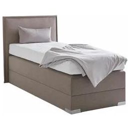 Boxspringbett, beige (dunkelbeige), Liegefl&auml;che B/L: 90cm x 200cm, H3, Bonnell-Federkernmatratze, Bettrahmen und seitliche Einfassung Unterbox und Obermatratze: Fein-Strukturstoff (77% Polyester, 23% Viskose).;Spiegelfl&auml;che der Matratzen: 100% Polyester, Westfalia Schlafkomfort, Komplettbetten, Boxspringbett