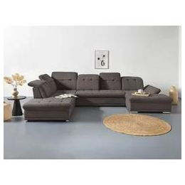 Wohnlandschaft COTTA "Holiday U-Form mit Sitztiefen-, Armteil- und Kopfteilverstellung", schwarz (charcoal), B:386cm H:86cm T:265cm, 100% Polyester, Sofas, Wohnlandschaft, wahlweise mit Bettfunktion & Bettkasten