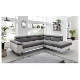Ecksofa COTTA "Komaris L-Form, B: 249 cm", wei&szlig; (wei&szlig;, stone), B:249cm H:72cm T:100cm, Microfaser PRIMABELLE (100% Polyester);Kunstleder SOFTLUX;Feinstruktur (100% Polyester);Kunstleder SOFTLUX/Struktur (100% Polyester);NaturLEDER, Sofas, Ecksofa, mit Kopfteilverstellung, optional Bettfunktion, Bettkasten & Licht