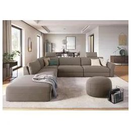 Sit & More Ecksofa SIT & MORE "Cadabra L-Form", grau (taupe), B:356cm H:80cm T:292cm, Samtoptik (100% Polyester);Soft clean (98% Polyester, 2% Polyamid);Struktur fein (100% Polyester), Sofas, Ecksofa, Breite 356 cm, mit Sitztiefenverstellung