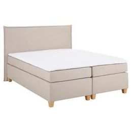 Boxspringbett Home Affaire "Houssay", beige, B:192cm L:225cm, Struktur fein (100% Polyester), Komplettbetten, Boxspringbett, inkl. Topper, 5 Breiten, 2 H&auml;rtegraden auch in &Uuml;berl&auml;nge 220 cm