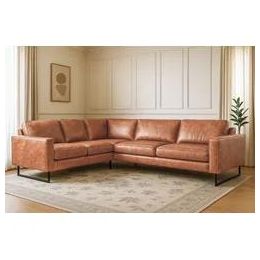 Ecksofa Home Affaire "Pinto, XXL, 250/290 cm, langer Schenkel, Ottomane", braun (cognac), B:290cm H:85cm T:250cm, Luxus-Microfaser in Lederoptik(100% Polyester);Cord (92% Polyester, 8% Polyamide), Sofas, Ecksofa, Cord, Chenille, Lederoptik, mit Keder, Metallf&uuml;&szlig;e, Wellenunterfederung, Topseller
