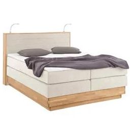 Boxspringbett Home Affaire "Cavan", beige, B:164cm L:222cm, Microfaser (100% Polyester), Komplettbetten, Boxspringbett, Eiche, inkl. Bettkasten & Topper, verschiedene H&auml;rtegrade (auch H4)