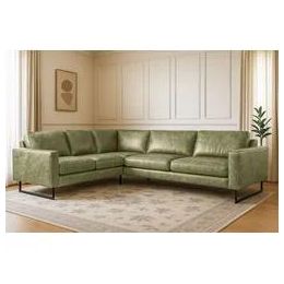 Ecksofa Home Affaire "Pinto, XXL, 250/290 cm, langer Schenkel, Ottomane", gr&uuml;n, B:290cm H:85cm T:250cm, Luxus-Microfaser in Lederoptik(100% Polyester);Cord (92% Polyester, 8% Polyamide), Sofas, Ecksofa, Cord, Chenille, Lederoptik, mit Keder, Metallf&uuml;&szlig;e, Wellenunterfederung