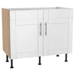 Sp&uuml;lenschrank KOCHSTATION "KS-Ahus", braun (wei&szlig; matt, wildeiche nachbildung), B:100cm H:87cm T:58,4cm, Schr&auml;nke, Sp&uuml;lenschrank, Breite 100 cm
