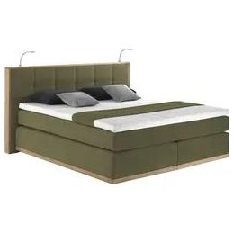 Boxspringbett Home Affaire "Vinton", gr&uuml;n (olive), B:180cm L:213cm, Komplettbetten, Boxspringbett, aus Eiche, mit LED-Beleuchtung, verschiedene H&auml;rtegrade (auch H4)