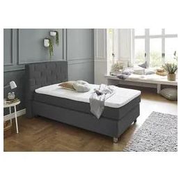 Boxspringbett, grau (charcoal), B:135cm L:210cm, Bezug Bett: Feinstruktur 100% Polyester;Bezug Bonnell-Federkernmatratze: 100% Polyester;Bezug Kaltschaummatratze: 100% Polyester;Bezug Tonnentaschenfederkernmatratze: 80% Baumwolle, 20%Polyester;Topper: Komfortschaum mit Bezug 100% Polyester, Westfalia Schlafkomfort, Komplettbetten, Boxspringbett, mit Topper