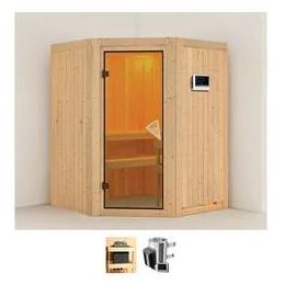 Sauna Karibu "Nanna", beige (naturbelassen), Saunaofen, externe Steuerung, 3,6 kW, Saunen, Ofen 3,6 kW externe Strg.easy