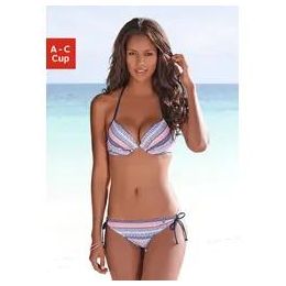 Push-Up-Bikini-Top s.Oliver "Barcelona", Damen, Gr. 34, Cup B, bunt (blau, ros&eacute;, gestreift), Polyamid, Ethnomuster, kontrastfarbene Details, Bikini-Oberteile, wattierte Cups, mit eingearbeiteter Verst&auml;rkung, im Nacken zu binden