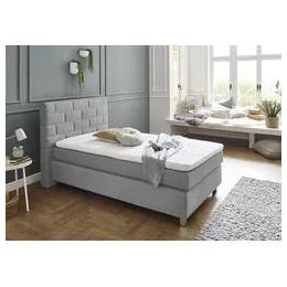Boxspringbett, grau, B:105cm L:210cm, Bezug Bett: Feinstruktur 100% Polyester;Bezug Bonnell-Federkernmatratze: 100% Polyester;Bezug Kaltschaummatratze: 100% Polyester;Bezug Tonnentaschenfederkernmatratze: 80% Baumwolle, 20%Polyester;Topper: Komfortschaum mit Bezug 100% Polyester, Westfalia Schlafkomfort, Komplettbetten, Boxspringbett, mit Topper