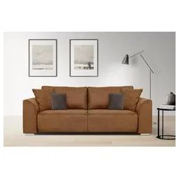 3-Sitzer Inosign "BEATRICE, B: 250 cm - wahlweise mit Bettfunktion", gelb (curry), B:250cm H:92cm T:107cm, Sofas, u. Bettkasten, incl. 2 Zierkissen