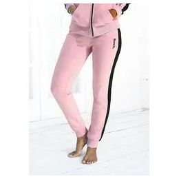 Sweathose BENCH. LOUNGEWEAR, Damen, Gr. 32/34, N-Gr, rosa (rosa, schwarz), Jersey, Obermaterial: 60% Baumwolle, 40% Polyester, unifarben mit Farbeinsatz, bequem lang, Hosen Sweathose, mit Seitenstreifen und schmalem Bein, Loungeanzug
