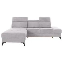 Ecksofa Home Affaire "Cardiz L-Form", silber, B:246cm H:83cm T:173cm, Webstoff (100% Polyester);Luxus-Microfaser Paris (90% Polyester/10% Polyamid);Struktur fein (100% Polyester);Samtoptik (100% Polyester), Sofas, Ecksofa, inkl.Kopfteilverstellung und Federkern wahlweise mit Bettfunktion