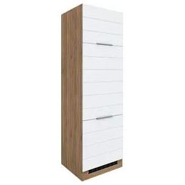 K&uuml;hlumbauschrank KOCHSTATION "KS-Luhe", wei&szlig; (wei&szlig; matt, wotaneiche), B:60cm H:200cm T:60cm, MDF, Schr&auml;nke, 60 cm breit, hochwertige MDF-Fronten mit waagerechter Lisene
