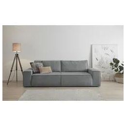 3-Sitzer Home Affaire "SHERWOOD Schlafsofa (257cm) Cord, Samtvelours, Vintage-Lederoptik", grau (dunkelgrau), B:257cm H:85cm T:106cm, 100% Polyester, Sofas, Schlaffunktion mit Bettkasten (ca. 136/200cm)