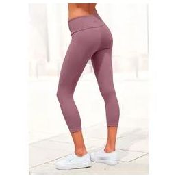 Caprileggings Lascana, Damen, Gr. 40/42, N-Gr, lila (mauve), Single Jersey, Obermaterial: 95% Baumwolle, 5% Elasthan, unifarben, Basic, Basic kniebedeckend, Hosen, mit breitem weichem B&uuml;ndchen, Loungewear