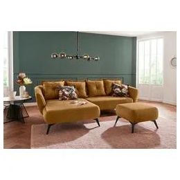 Ecksofa Home Affaire "Baggio romantische Polsterecke, bequem, Breite 277 cm, L-Form", gelb, B:277cm H:80cm T:162cm, Sofas, Ecksofa, Zierkissen inklusive, schwarze Metallf&uuml;&szlig;e