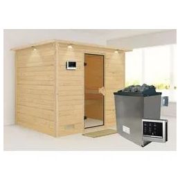 Sauna Karibu "Soraja", beige (naturbelassen), Saunaofen, externe Steuerung, 9 kW, Saunen, Ofen 9 KW externe Strg easy
