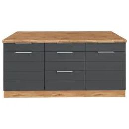 Unterschrank KOCHSTATION "KS-Luhe", grau (grau matt, wotaneichefarben), B:180cm H:86cm T:60cm, MDF, Schr&auml;nke, Unterschrank, 180 cm breit, f&uuml;r viel Stauraum, MDF-Fronten mit waagerechter Lisene
