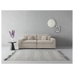 2-Sitzer Home Affaire "Skara", beige (natur), B:220cm H:86cm T:100cm, 100% Polyester, Sofas, Lounge-Sofa mit Federkernpolsterung, in vielen Bezugsvarianten