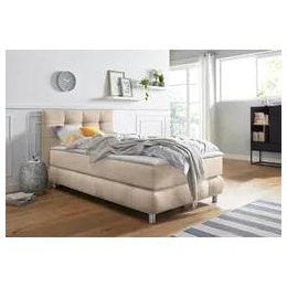Boxspringbett Home Affaire "Salo", beige, B:104cm L:211cm, Struktur (100% Polyester);Bezug der Spiegelfl&auml;che Matratzendrell aus 100% Polyester;Samtoptik (100% Polyester), Komplettbetten, Boxspringbett, incl. Topper, 6 Breiten, 2 H&auml;rtegrade, TFK auch in H&auml;rtegrad 4