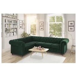 Chesterfield-Sofa Home Affaire "Duc Ecksofa L-Form", gr&uuml;n, B:255cm H:74cm T:214cm, Samtoptik (100% Polyester);Samtoptik (100% Polyester);Luxus-Microfaser Lederoptik (100% Polyester), Sofas, hochwertige Knopfheftung im R&uuml;cken, Samtoptik mit changierender Optik
