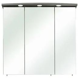 Spiegelschrank SAPHIR "Quickset 916 Badschrank, 3 Spiegelt&uuml;ren, 6 Einlegeb&ouml;den, 75 cm breit", grau (sangallo grau quer), B:75cm H:72cm T:20cm, Schr&auml;nke, Spiegelschrank, inkl. LED-Beleuchtung, T&uuml;rd&auml;mpfer, Schalter-/Steckdosenkombination