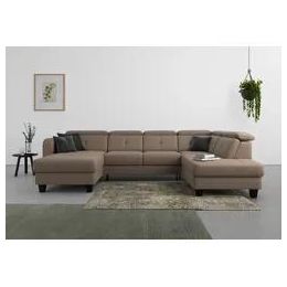 Sit & More Wohnlandschaft SIT & MORE "Belluci U-Form", braun (nuss), B:321cm H:85cm T:195cm, Sofas, Wohnlandschaft, Kopfteilverstellung und Federkern, wahlweise mit Bettfunktion