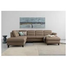 Sit & More Wohnlandschaft SIT & MORE "Mellum U-Form", braun (nuss), B:306cm H:87cm T:212cm, 100% Polyester, Sofas, Wohnlandschaft, Federkern, wahlweise mit Bettfunktion, Stauraum und Armteilfunktion