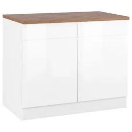Unterschrank KOCHSTATION "KS-Virginia", wei&szlig; (wei&szlig; hochglanz, wotaneiche), B:100cm H:85cm T:60cm, Holzwerkstoff, MDF, Schr&auml;nke, K&uuml;chenunterschrank Unterschrank, 100 cm breit, mit 2 T&uuml;ren und 2 Schubk&auml;sten