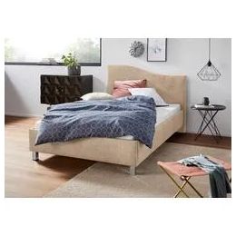 Polsterbett, beige, B:132cm H:100cm L:210cm, Bezug Bett: Velours mit grober Lederoptik (100% Polyester);Bonnellfederkernmatratze: 51% Polypropylen, 39% Polyester, 10% Baumwolle;Kaltschaummatratze: 100% Polyester, Bezug abnehm- und waschbar bis 60C, Westfalia Schlafkomfort, Betten, Polsterbett