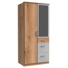 Kleiderschrank wimex "Click", grau (plankeneichefarben, beton, nachbildung lichtgrau), B:90cm H:199cm T:58cm, Schr&auml;nke, Kleiderschrank Dreht&uuml;renschrank, mit Spiegel