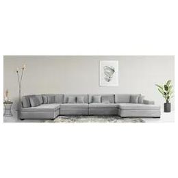 Wohnlandschaft Home Affaire "Skara U-Form", grau, B:390cm H:86cm T:190cm, 100% Polyester, Sofas, Wohnlandschaft, Lounge-Sofa mit Federkernpolsterung, in vielen Bezugsvarianten