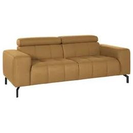 2-Sitzer DOMO collection "Cunelli, moderne Sitzn&auml;hte als Designelement, fester Sitzkomfort", gold, B:208cm H:79cm T:104cm, Sofas, whlw. verstellbare Kopfteile, passend f&uuml;r g&auml;ngige Saugroboter