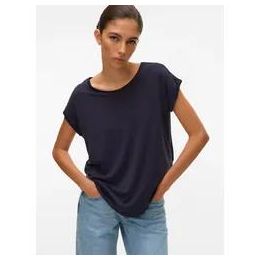 V&eacute;ro Moda Rundhalsshirt VERO MODA "VMAVA PLAIN SS TOP GAJRS NOOS", Damen, Gr. M, blau (night sky), Jersey, Obermaterial: 95% Lyocell (TENCELTM), 5% Elasthan, unifarben, regular fit normal, Rundhals, Shirts Rundhalsshirt, Materialmix, regular fit