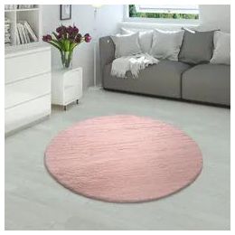 Fellteppich Paco Home "Rabbit 780", pink, H:26mm &Oslash;:120cm, Polyester, Teppiche, Fellteppich, Kunstfell, Kaninchenfell-Haptik, echter Kuschelteppich, Uni-Farben
