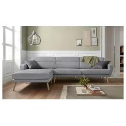 Ecksofa OTTO HOME "Bille L-Form", grau (hellgrau), B:302cm H:86cm T:178cm, Samtoptik (100% Polyester);Luxus-Microfaser weich (100% Polyester);Struktur (100% Polyester);Struktur fein (100% Polyester), Sofas, Ecksofa, mit Naht im R&uuml;ckenkissen und Beinen aus Eichenholz