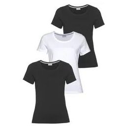 T-Shirt Eastwind, Damen, Gr. 44/46, schwarz-wei&szlig; (schwarz, schwarz, wei&szlig;), Single Jersey, Obermaterial: 100% Baumwolle, clean, unifarben, Basic, figurumspielend h&uuml;ftlang, abgesteppt, Shirts T-Shirt, Kurzarm, h&uuml;ftlang, f&uuml;r die Freizeit, aus Baumwolle
