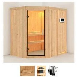 Sauna Karibu "Swantje", beige (naturbelassen), Saunaofen, externe Steuerung, 3,6 kW, Saunen, Ofen 3,6 kW externe Strg.easy