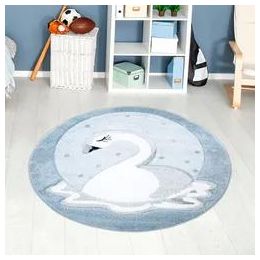 Kinderteppich Carpet City "Bueno Kids 1315" Gr. 10, blau, H:13mm &Oslash;:160cm, Kunstfaser, Teppiche, Kinderteppich, Spielteppich, Schwan, 3D-Effekt, Weicher Flor, Pflegeleicht