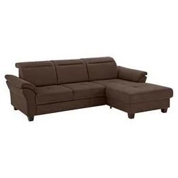 Home Affaire Ecksofa OTTO HOME "Solvei L-Form", braun (dunkelbraun), B:255cm H:104cm T:185cm, Struktur (100% Polyester);Luxus-Microfaser Lederoptik (100% Polyester);Luxus-Microfaser ALTARA NUBUCK (100% Polyester), Sofas, Ecksofa, mit Recamierenabschlu&szlig; und Sitztiefenverstellung