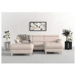 Sit & More Ecksofa SIT & MORE "Marano L-Form", beige (creme), B:257cm T:166cm, 100% Polyester, Sofas, Ecksofa, inklusive Kopfteilverstellung, wahlweise mit Bettfunktion, Bettkasten