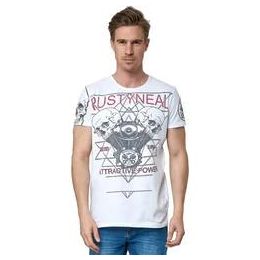 T-Shirt Rusty Neal, Damen, Gr. M, wei&szlig;, 100% Baumwolle, bedruckt, normal, Rundhals, Shirts T-Shirt, mit coolem Frontprint