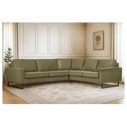 Ecksofa Home Affaire "Pinto, XXL, 250/290 cm, langer Schenkel, Ottomane", gr&uuml;n (khaki), B:290cm H:85cm T:250cm, Luxus-Microfaser in Lederoptik(100% Polyester);Cord (92% Polyester, 8% Polyamide), Sofas, Ecksofa, Cord, Chenille, Lederoptik, mit Keder, Metallf&uuml;&szlig;e, Wellenunterfederung