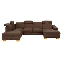 Wohnlandschaft Home Affaire "Dundee U-Form", braun (schokobraun), B:338cm H:86cm T:219cm, Luxus-Microfaser Lederoptik (100% Polyester), Sofas, Wohnlandschaft, wahlweise mit Kopfteilverstellung und zus&auml;tzlich mit Bettfunktion