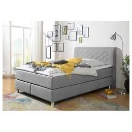 Boxspringbett Home Affaire "Parla", grau, L:218cm, 100% Polyester, Komplettbetten, Boxspringbett, incl. Topper, 4 Farben in 4 Breiten, 2 H&auml;rtegraden, 3 Matratzenarten
