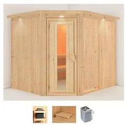 Sauna Karibu "Marit", beige (naturbelassen), Saunaofen, integrierte Steuerung, 9 kW, Saunen, Ofen 9 kW integr. Strg