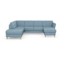 Sit & More Wohnlandschaft SIT & MORE "Visby U-Form", blau (hellblau), B:303cm H:87cm T:213cm, Sofas, Wohnlandschaft, wahlweise mit Bettfunktion und Stauraum, frei im Raum stellbar