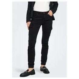Cargohose Only "ONLMISSOURI REG ANK CARGO PNT NOOS", Damen, Gr. 36 (S), L&auml;nge 30, schwarz, Web, Obermaterial: 98% Baumwolle, 2% Elasthan, unifarben, schmal kn&ouml;chellang, Hosen Cargohose, mit Stretchs&auml;umen